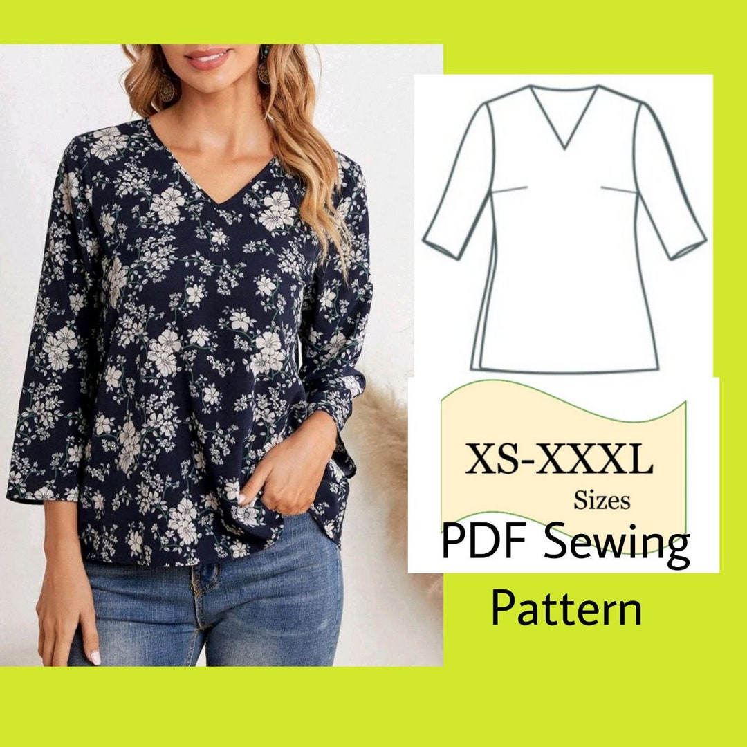 PDF Sewing Pattern Top Top Sewing Pattern 3/4 Length Sleeve - Etsy