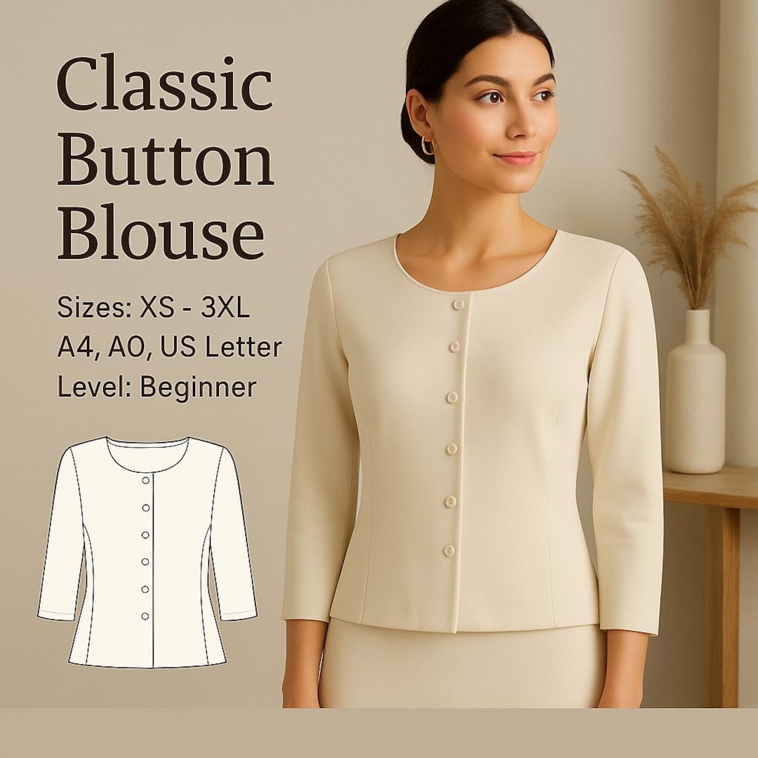 PDF Blouse Sewing Pattern, Sewing Pattern Top, Button Down Blouse ...
