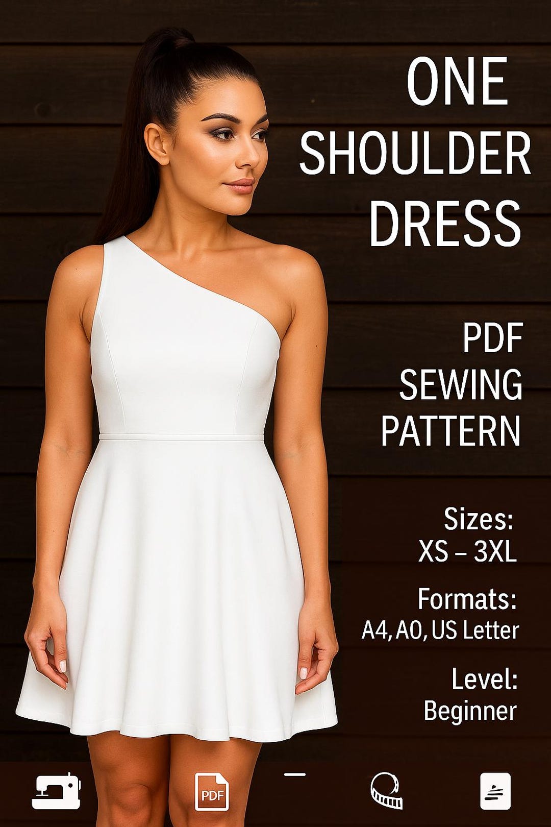 PDF One Shoulder Dress Sewing Pattern, A Line Woven Dress Digital ...