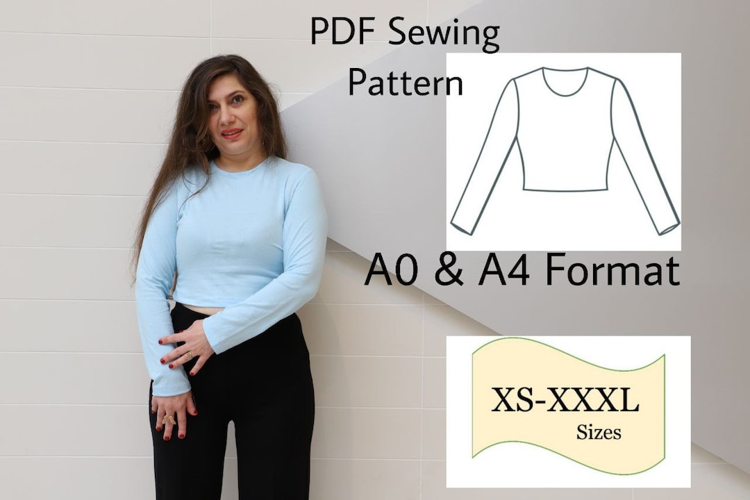 PDF Sewing Pattern Long Sleeve Cropped Top, Cropped Top Digital Sewing ...