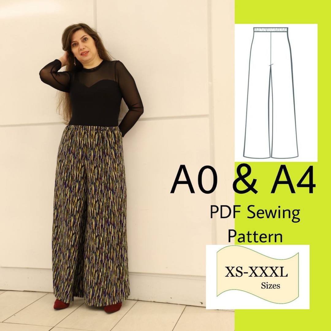 Wide Leg Pants PDF Sewing Pattern, Comfy Beginners Friendly Sewing Pattern, Elastic Waist Pants ...