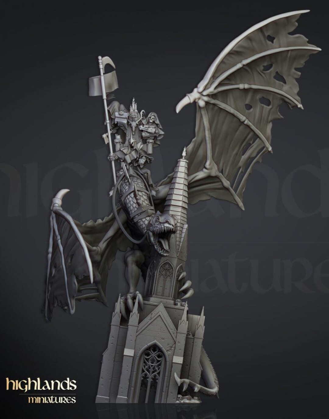 28mm Ezekiel, Lord Necromancer on Flying Monster | Highland Miniatures ...
