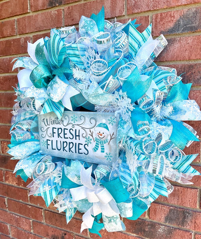Snowman Wreath, Snowman Decor, Snowflake Wreath, Turquoise Winter ...