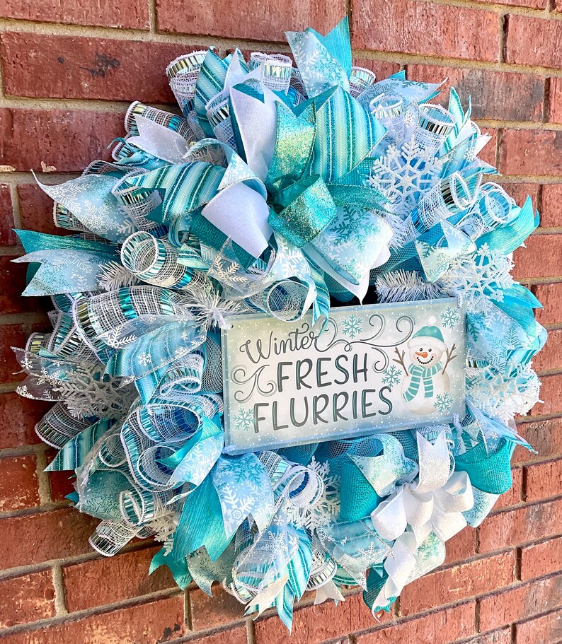 Snowman Wreath, Snowman Decor, Snowflake Wreath, Turquoise Winter ...