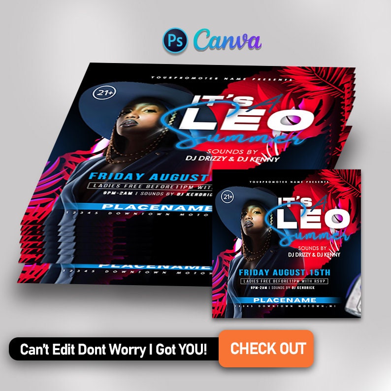 Its A Leo Summer Flyer, Edit on Cava and Photoshop - Etsy