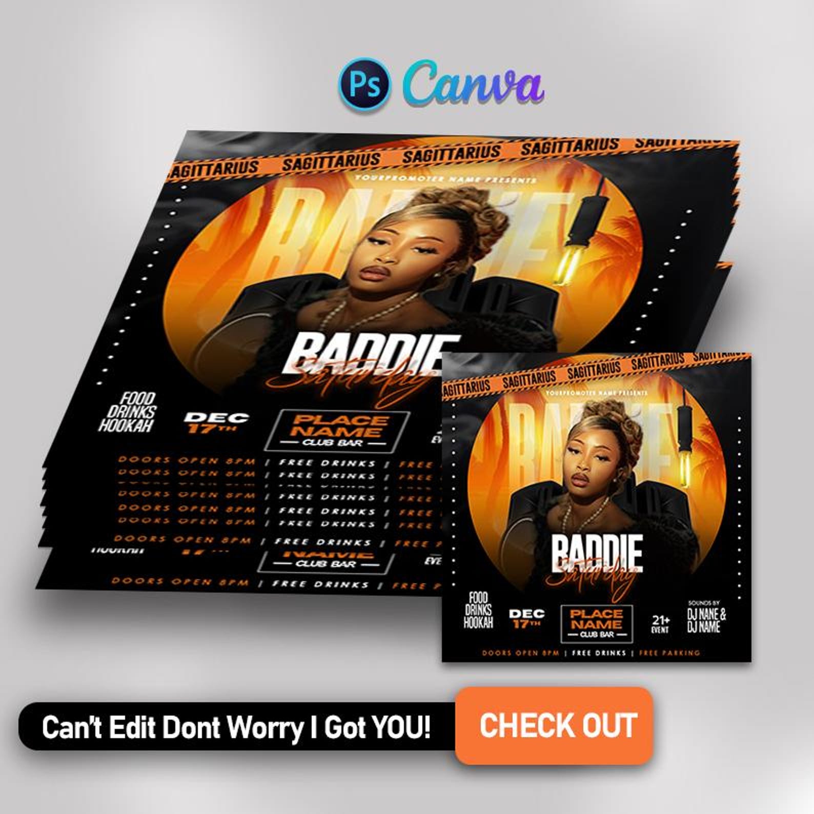 Baddie Saturday Party Flyer, Editable on Cava and Photoshop - Etsy