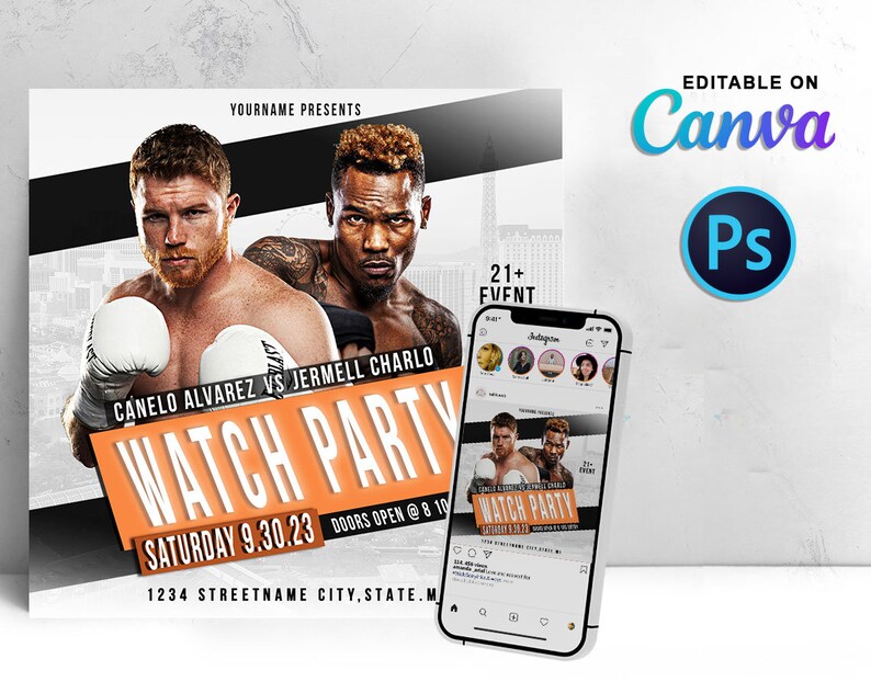 Canelo Alvarez Vs Jermell Charlo Sports Flyer, Edit on Cava and ...
