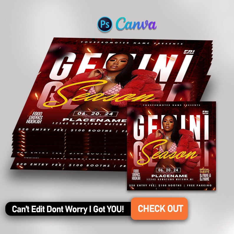 Gemini Season Party Flyer, Edit on Cava and Photoshop - Etsy