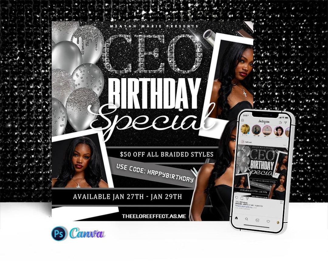 Birthday Special Hairstyle Flyer Editable on Cava and Photoshop - Etsy