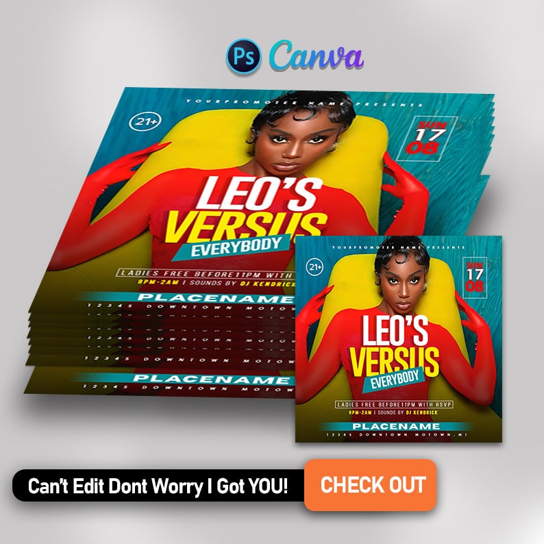 Leo's Vs Everybody Flyer, Edit on Cava and Photoshop - Etsy
