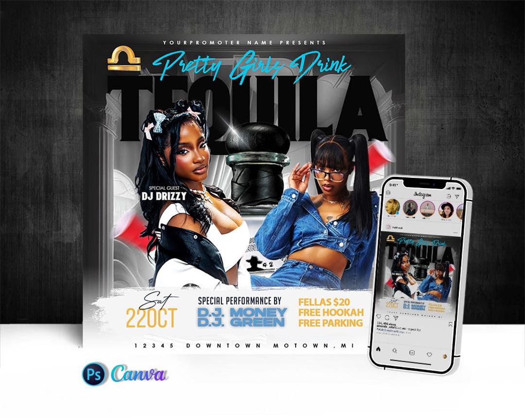 Pretty Girls Drink Tequila Party Flyer, Invitation, Party Flyer ...
