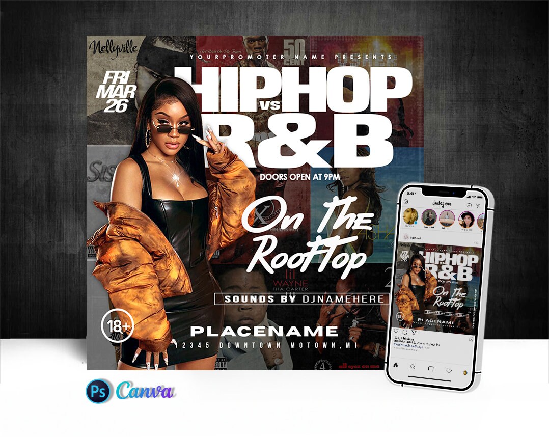 Hip-hop Vs R&B Flyer, Edit on Cava and Photoshop - Etsy