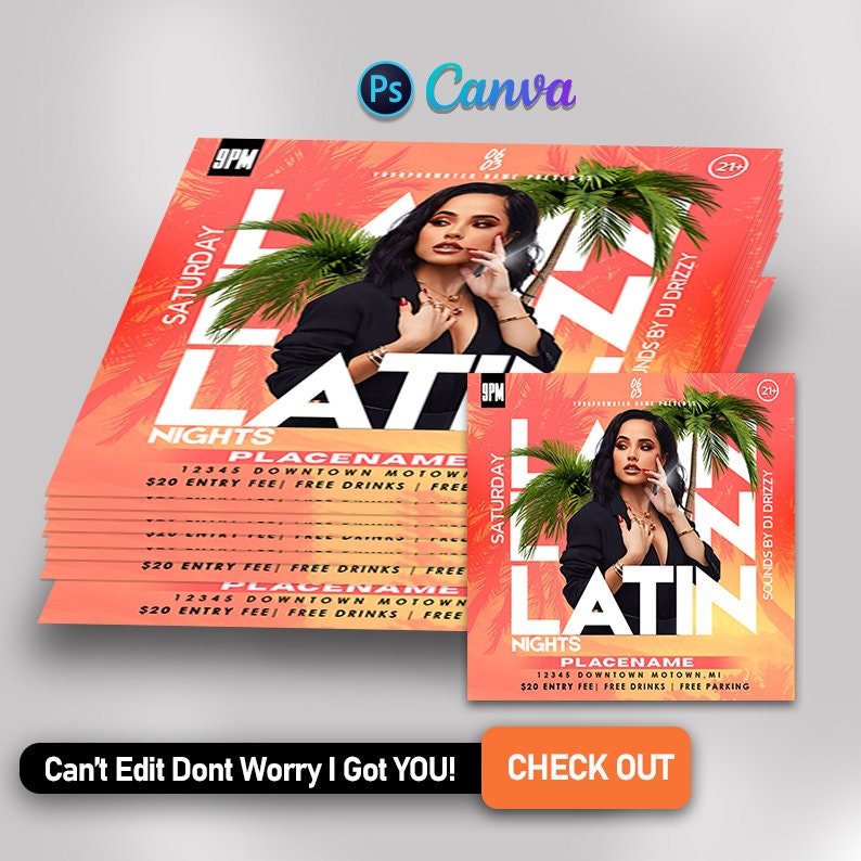 Latin Night Party Flyer, Edit on Cava and Photoshop - Etsy
