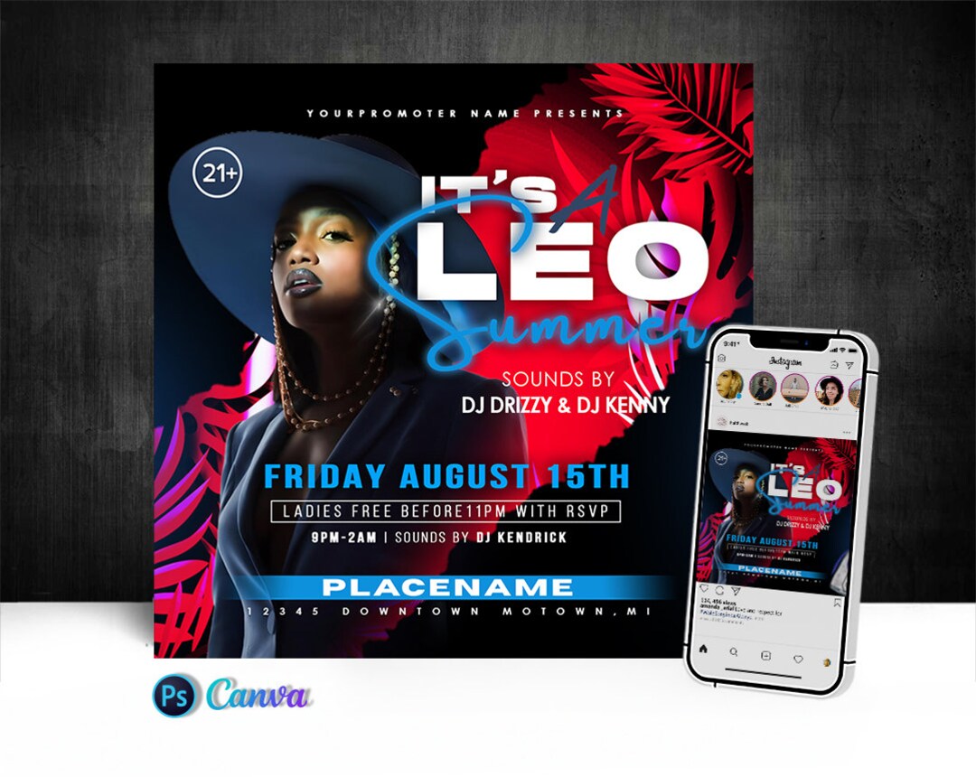 Its A Leo Summer Flyer, Edit on Cava and Photoshop - Etsy