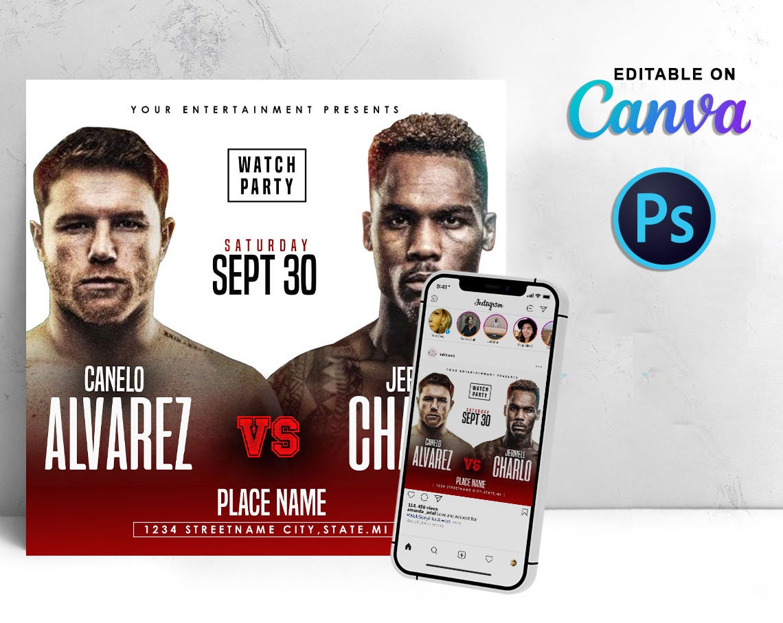 Canelo Alvarez Vs Jermell Charlo Fight Flyer, Edit on Cava and ...