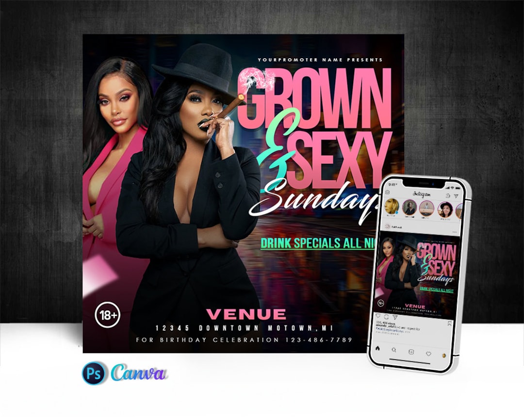 Grown And Sexy Flyer Editable On Cava And Photoshop Etsy
