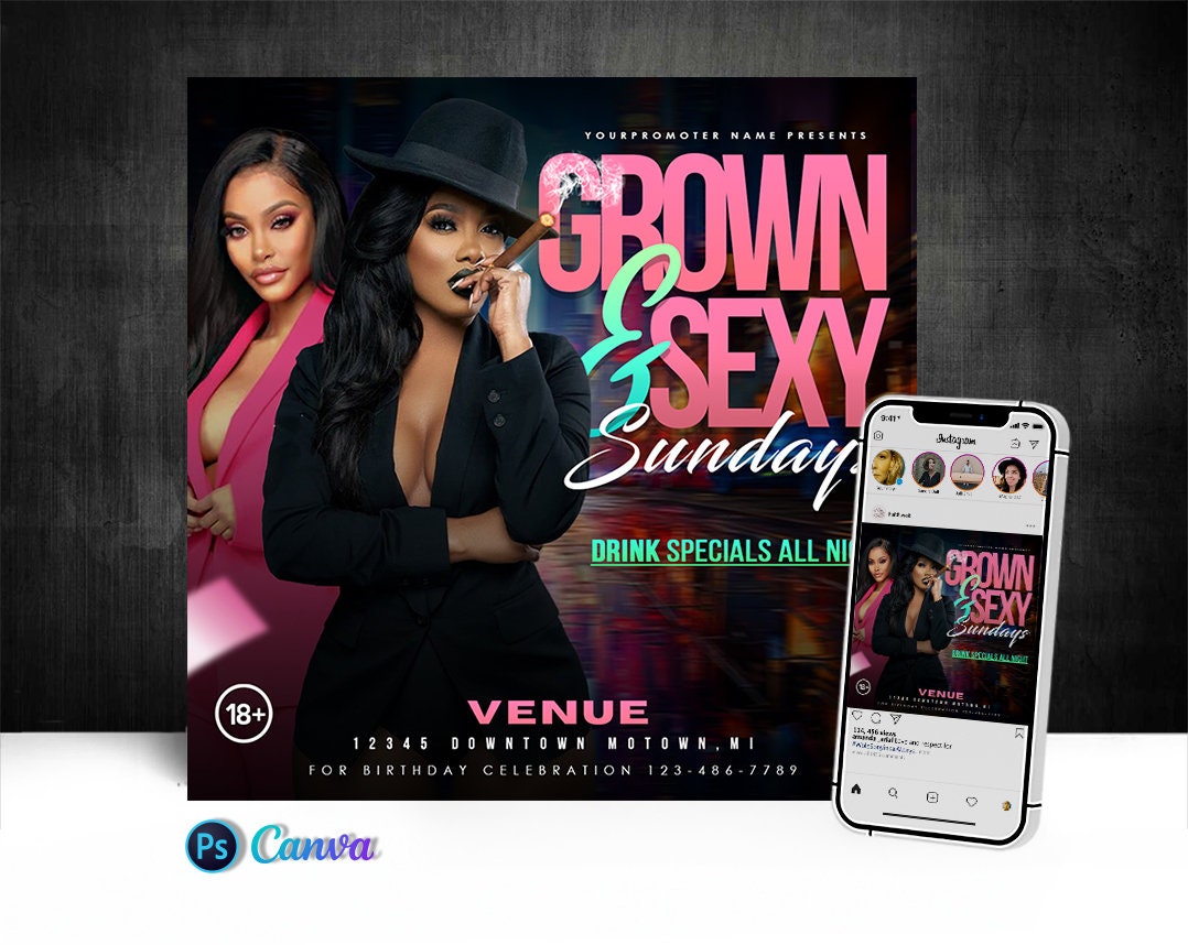 Grown And Sexy Flyer Editable On Cava And Photoshop Etsy