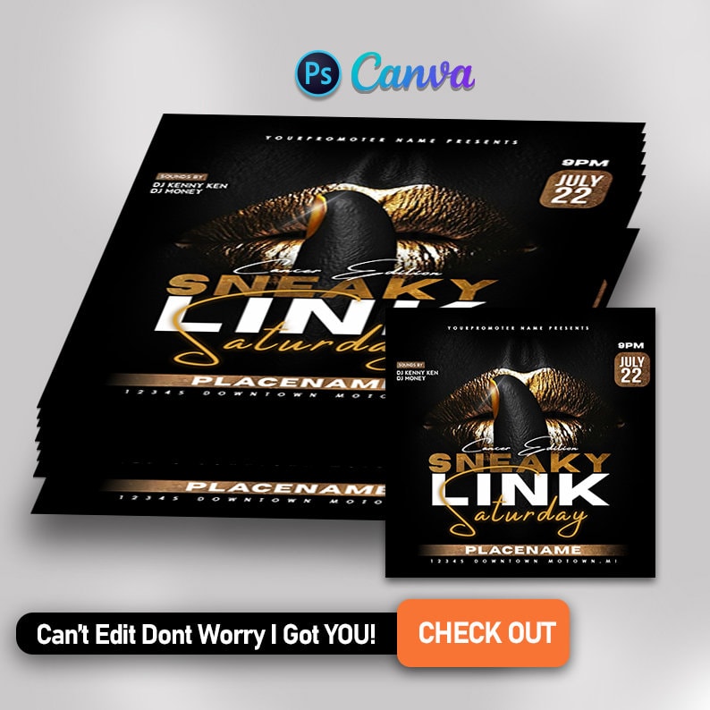 Sneaky Link Party Flyer, Edit on Cava and Photoshop - Etsy