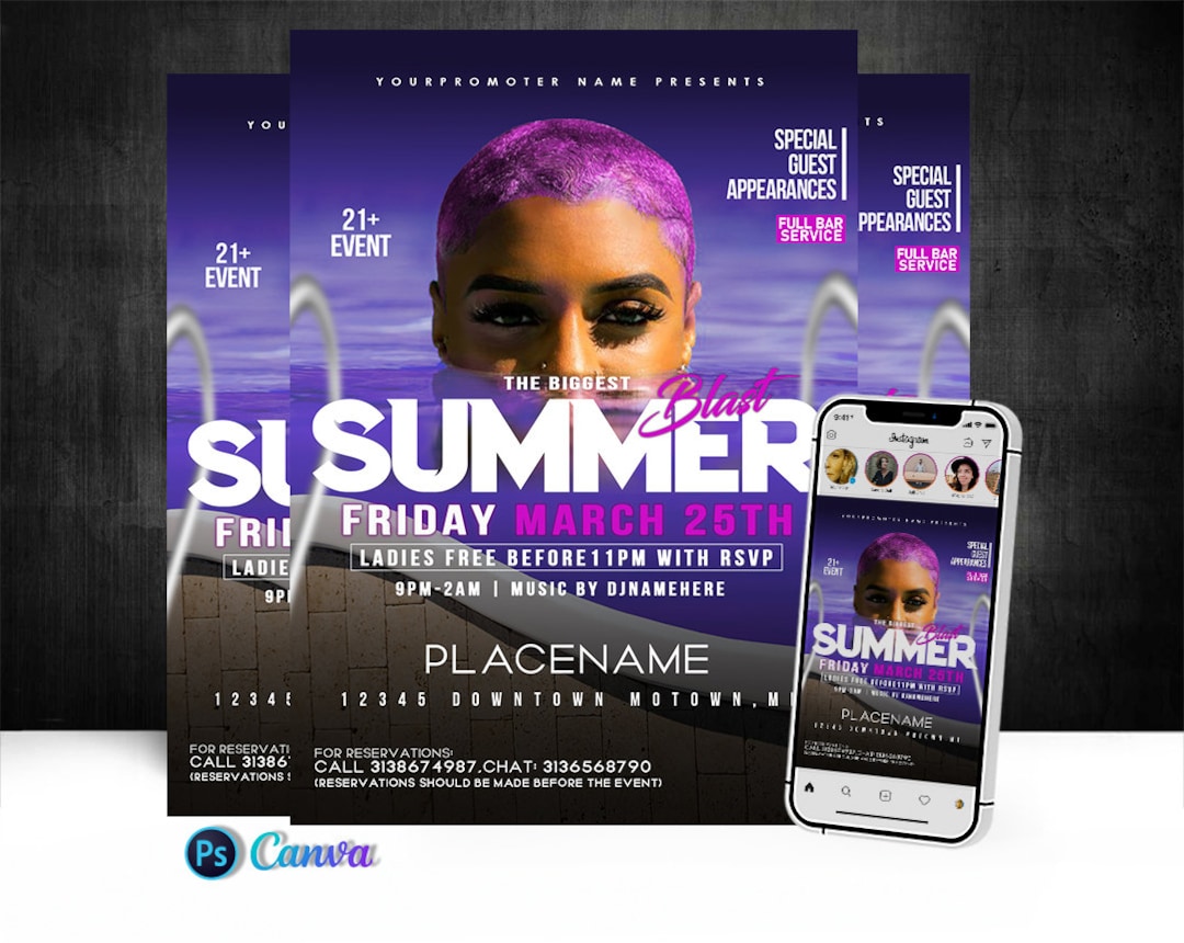 Summer Blast Party Flyer, Editable on Cava and Photoshop - Etsy