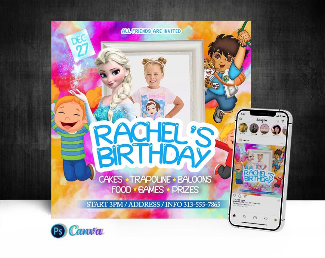 Kids Customizable Birthday Invitation, Editable on Cava and Photoshop ...