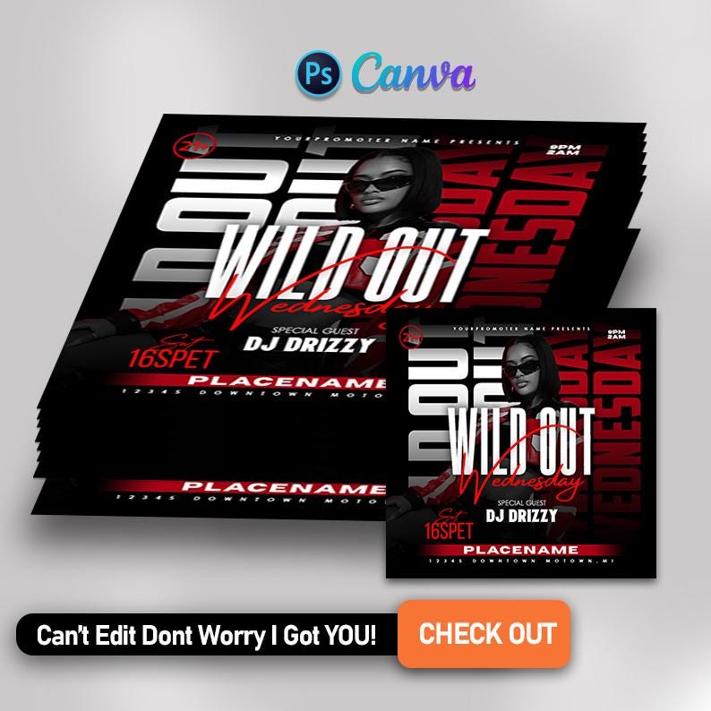 Wild Out Wednesday Party Flyer, Editable on Cava and Photoshop - Etsy