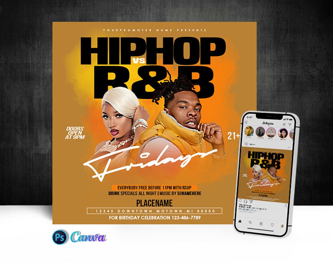 Hip-hop Vs R&B Flyer, Edit on Cava and Photoshop - Etsy