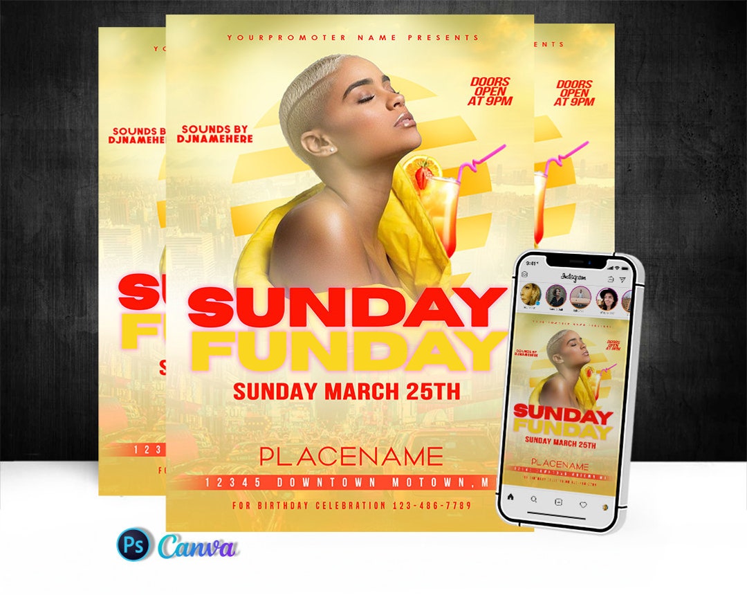 Sunday Funday Party Flyer, Edit on Cava and Photoshop - Etsy