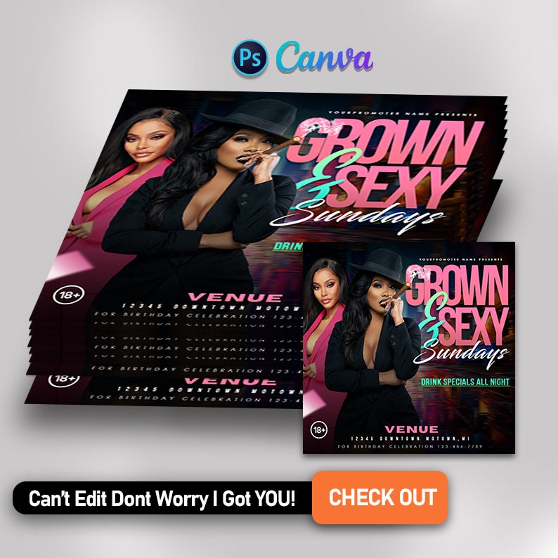 Grown And Sexy Flyer Editable On Cava And Photoshop Etsy