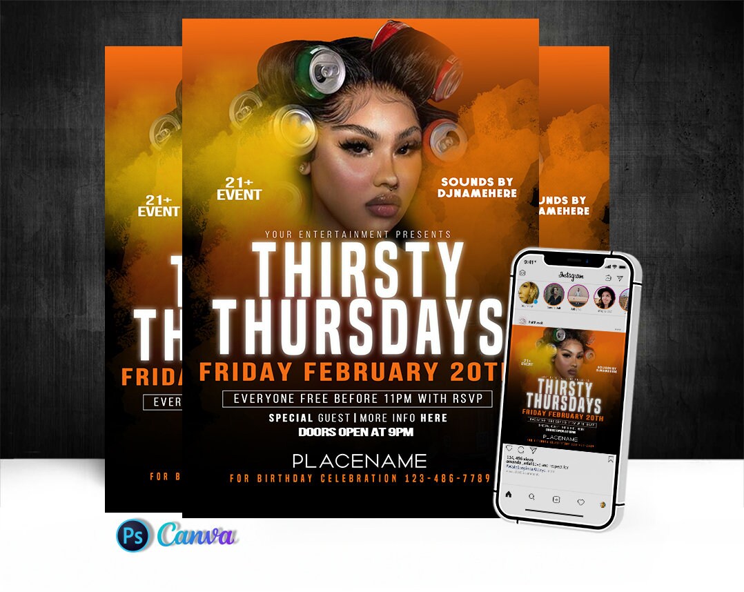 Thirsty Thursday Party Flyer, Edit on Cava and Photoshop - Etsy