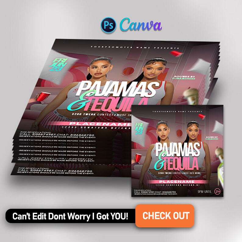 Pajama Party Flyer, Invitation, Party Flyer, Editable on Cava and ...