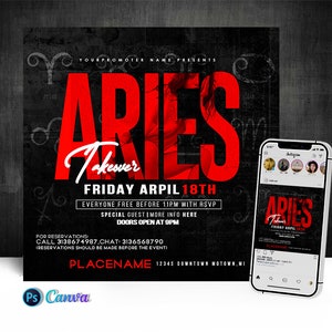 Aries Party Flyer, Editable on Cava and Photoshop - Etsy