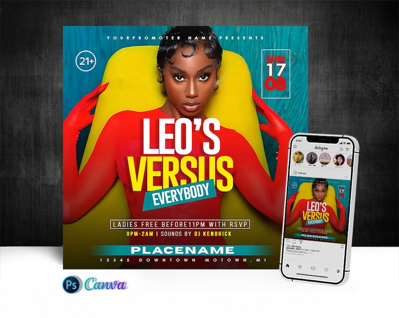 Leo's Vs Everybody Flyer, Edit on Cava and Photoshop - Etsy