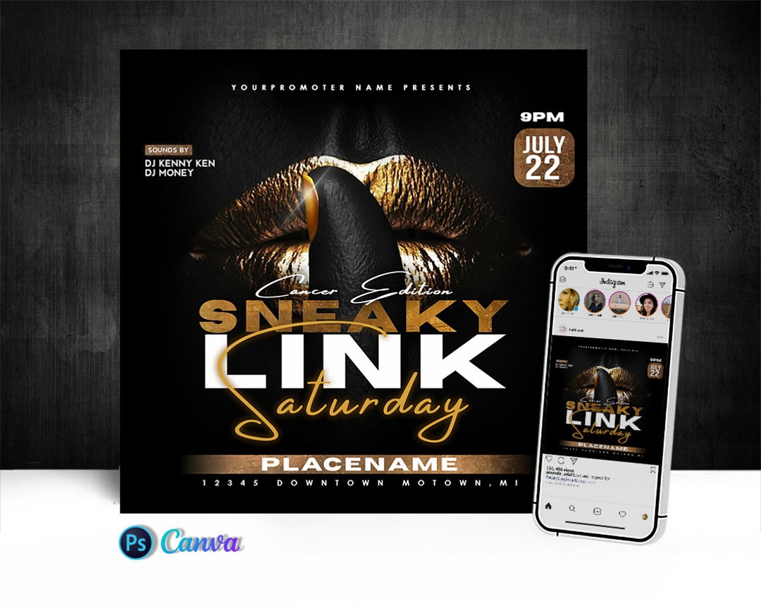 Sneaky Link Party Flyer, Edit on Cava and Photoshop - Etsy