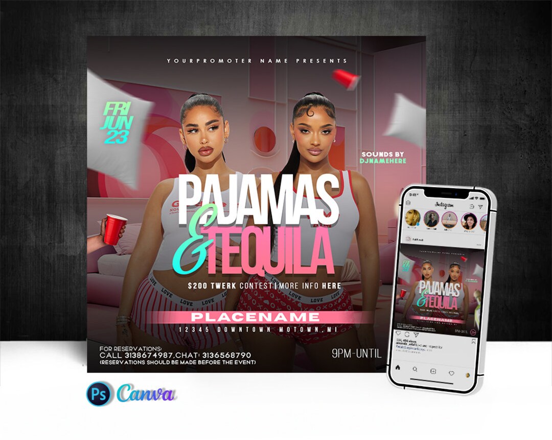 Pajama Party Flyer, Invitation, Party Flyer, Editable on Cava and ...