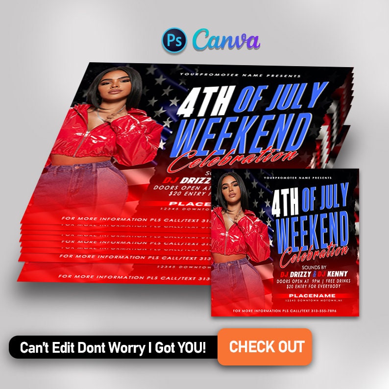 4th of July Weekend Party Flyer, Editable on Cava and Photoshop - Etsy