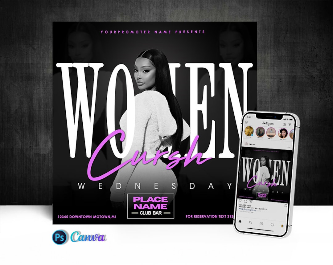 Women Crush Wednesday Flyer, Editable on Cava and Photoshop - Etsy