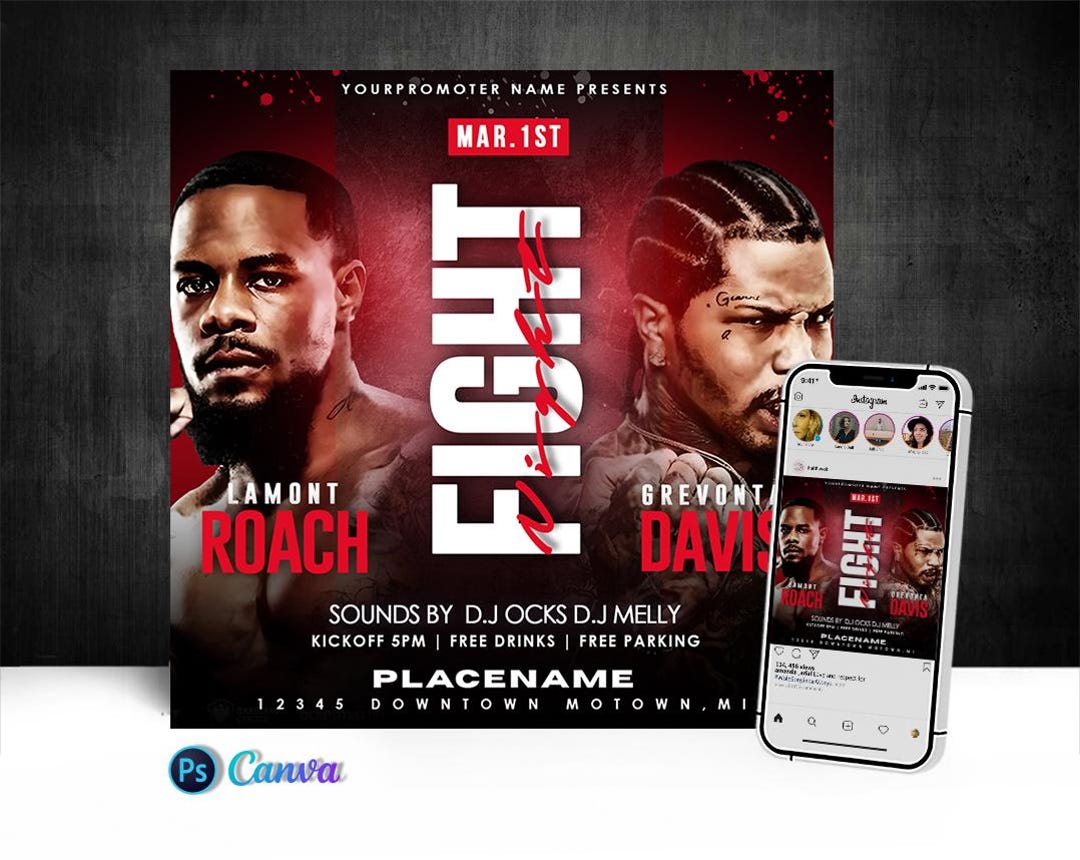 Gervonta Davis Vs Lamont Roach Flyer, Edit on Cava and Photoshop Fight ...