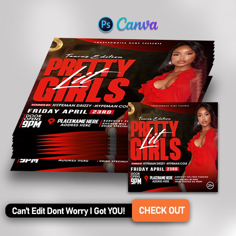 Pretty Girls Lit Party Flyer, Edit on Cava and Photoshop - Etsy