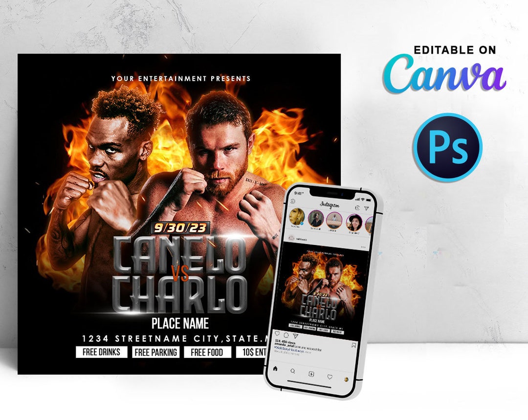 Fire Canelo Alvarez Vs Jermell Charlo Fight Flyer, Edit on Cava and ...