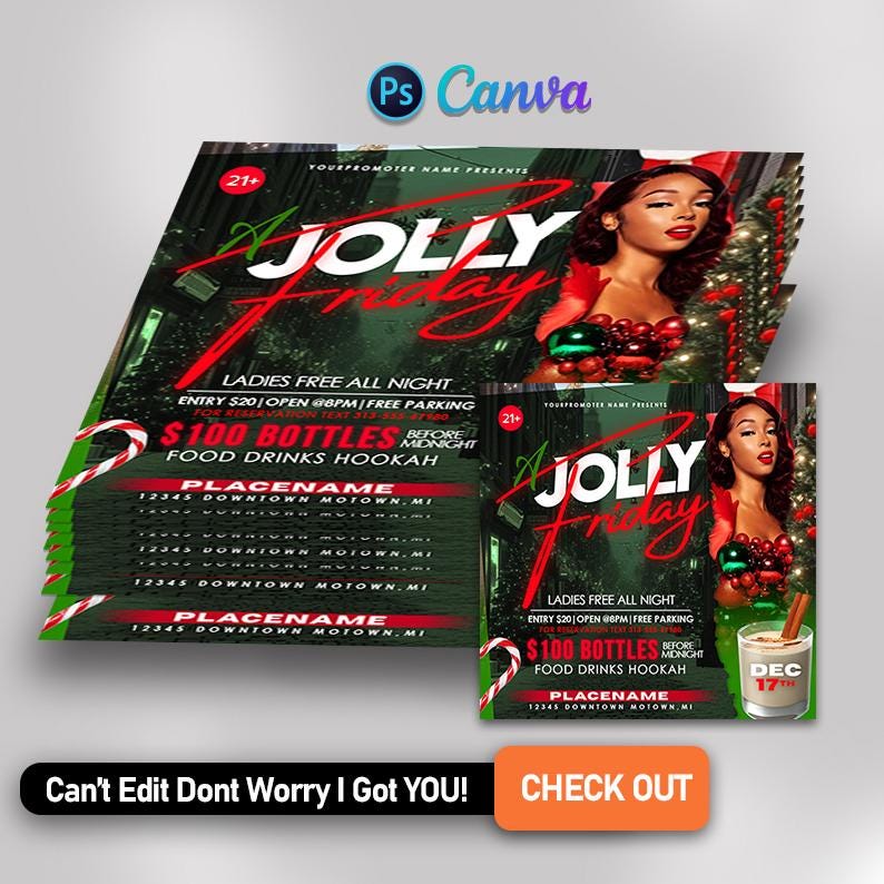 Jolly Friday Christmas Party Flyer, Edit on Photoshop and Canva - Etsy