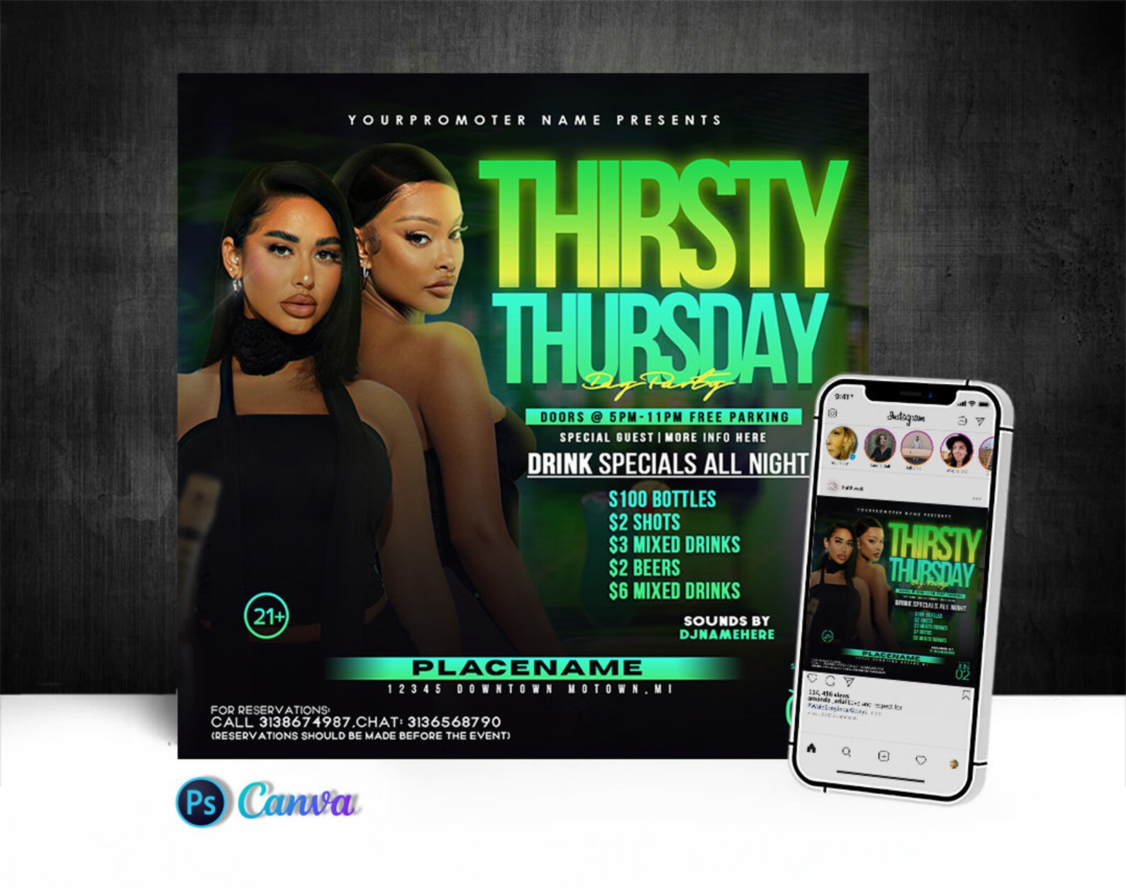 Thirsty Thursday Party Flyer, Edit on Cava and Photoshop - Etsy