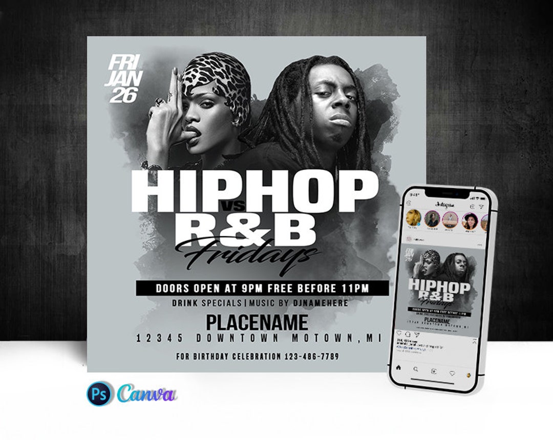 Hip-hop Vs R&B Flyer, Edit on Cava and Photoshop - Etsy