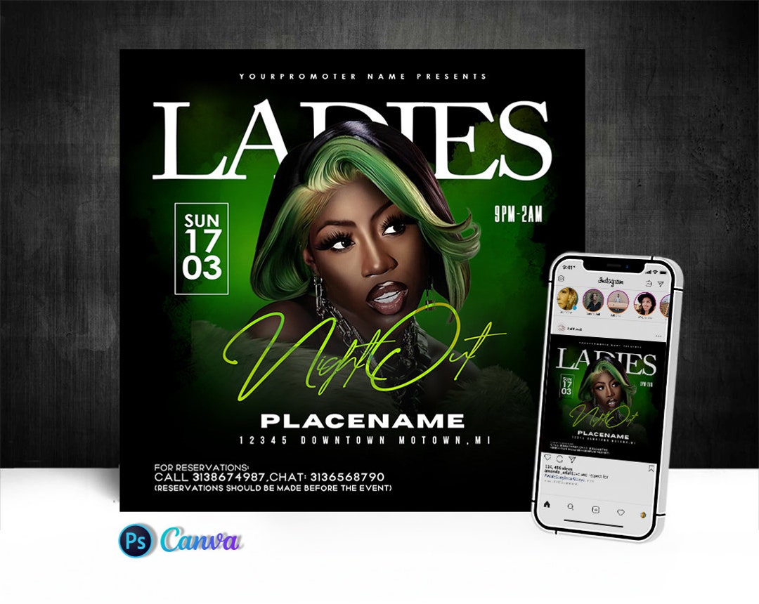 Ladies Night Out Party Flyer, Editable on Cava and Photoshop - Etsy