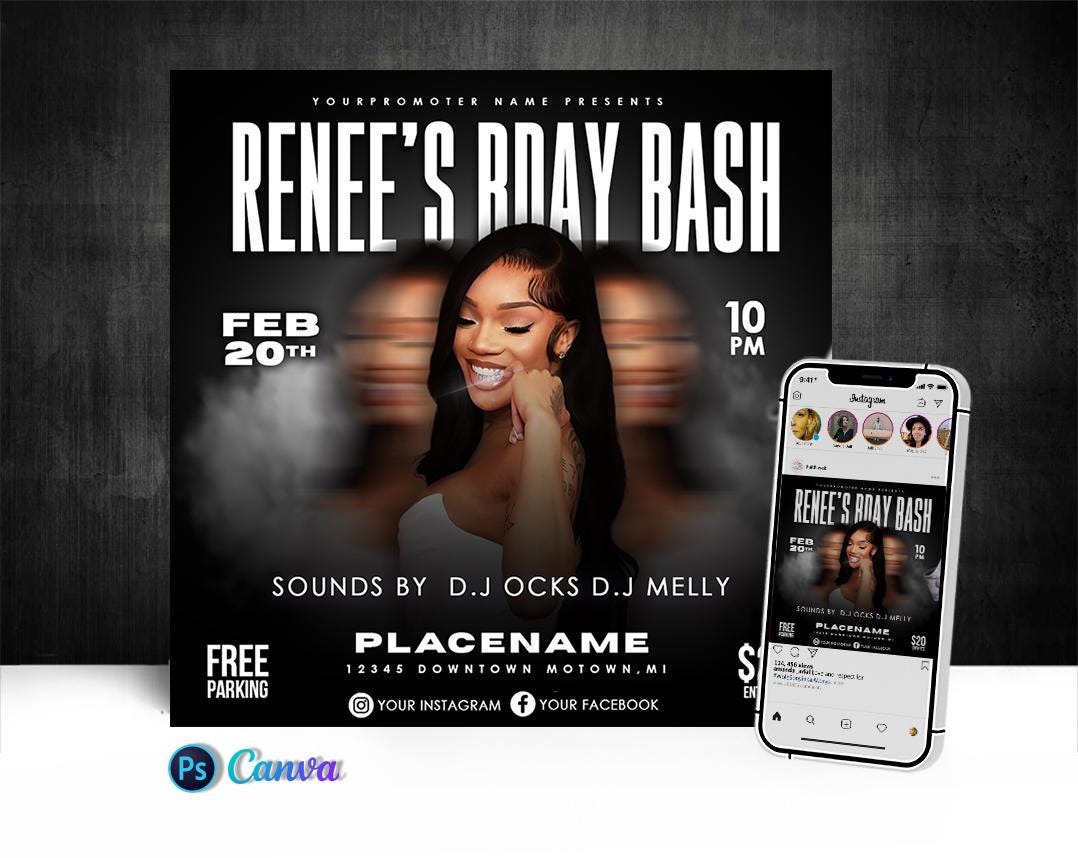 Birthday Flyer, Birthday Party Flyer, Editable on Cava and Photoshop - Etsy