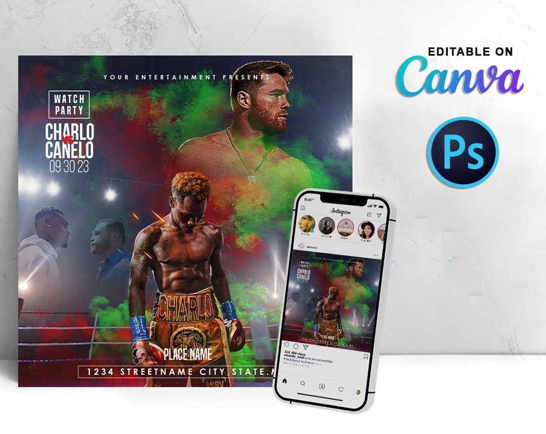 Canelo Alvarez Vs Jermell Charlo Flyer, Edit on Cava and Photoshop ...
