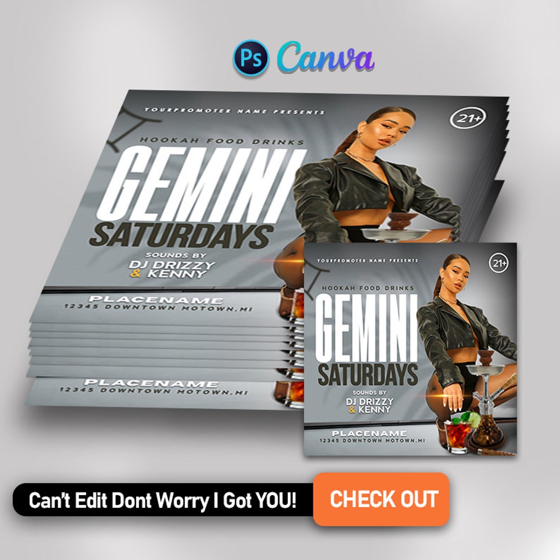 Gemini Saturdays Party Flyer, Edit on Cava and Photoshop - Etsy