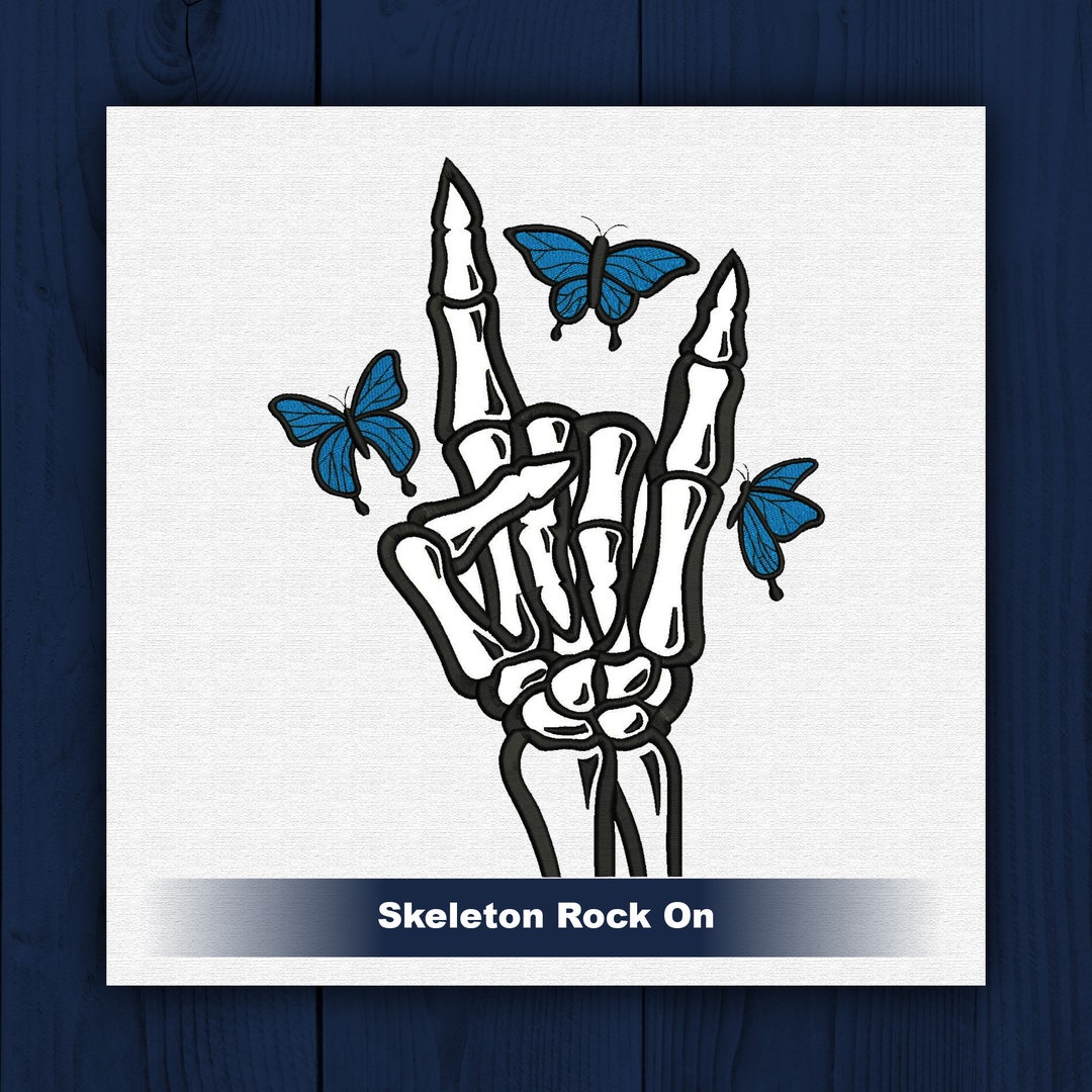 Skeleton Rock on Hand Embroidery Pattern - Digital Download - Skeleton ...