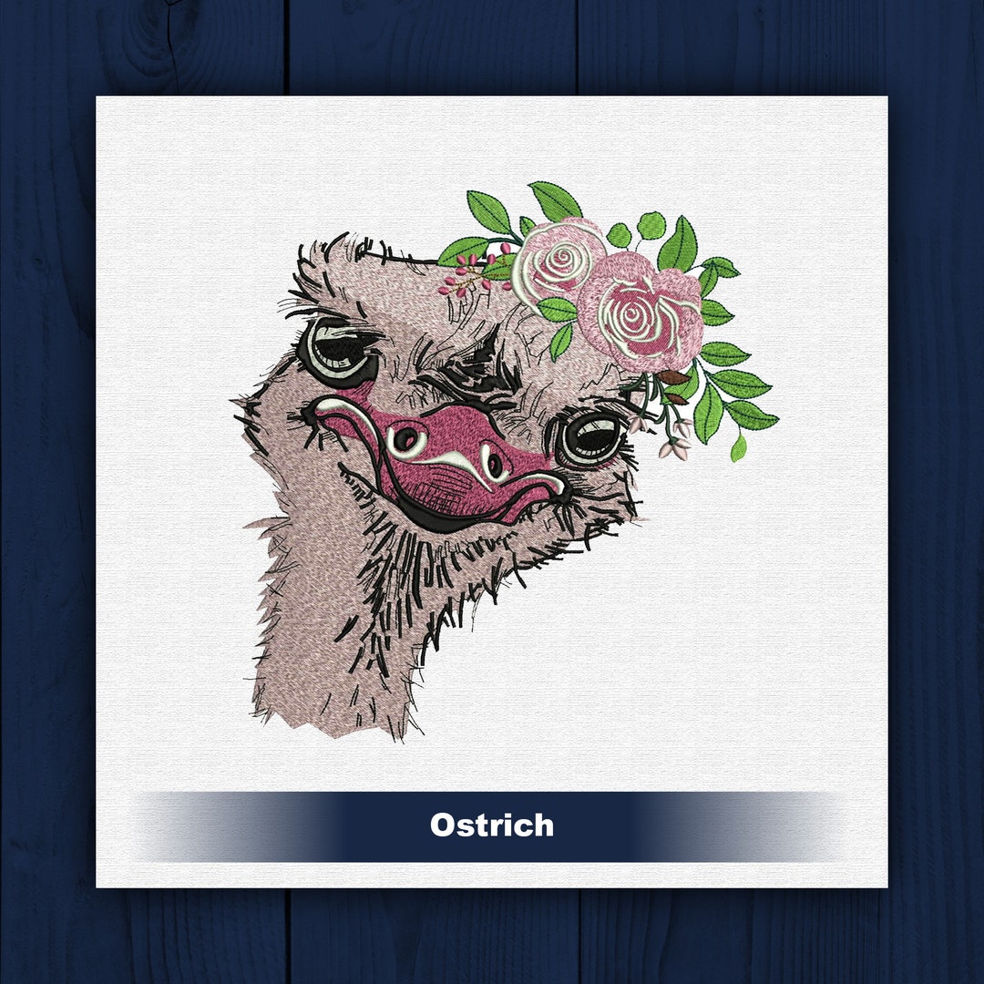 Mrs. Ostrich Embroidery Design Graceful Threadwork Stitched Portrait ...