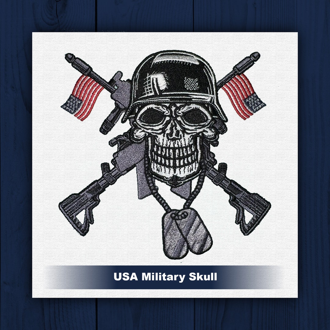 USA Skull Embroidery, Military Skull, Veteran Embroidery, Military ...