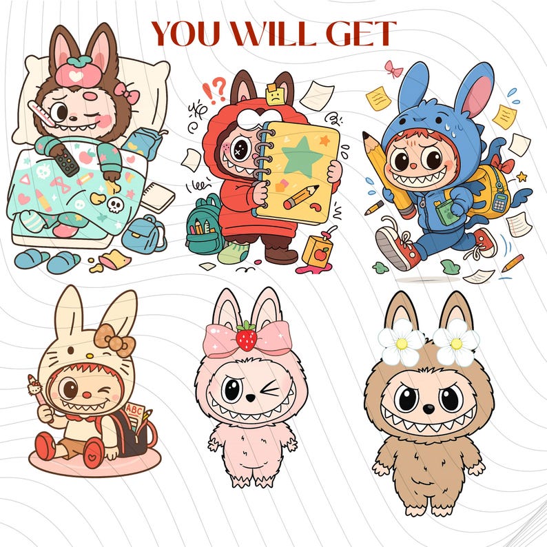 Labubu Back to School Clipart Bundle: Kawaii Monster PNG (digital ...
